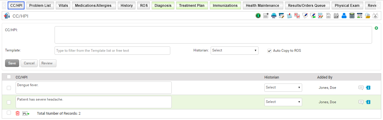 Recording Chief Complaints/HPI